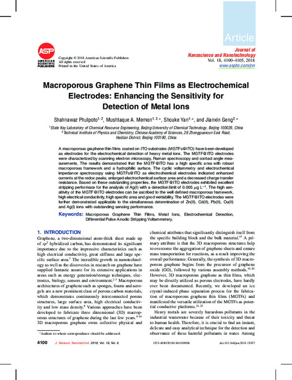(PDF) Macroporous Graphene Thin Films as Electrochemical Electrodes ...