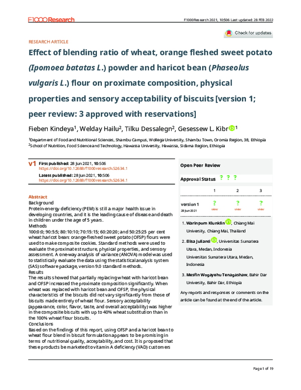 (PDF) Effect of blending ratio of wheat, orange fleshed sweet potato (Ipomoea batatas L.) powder ...