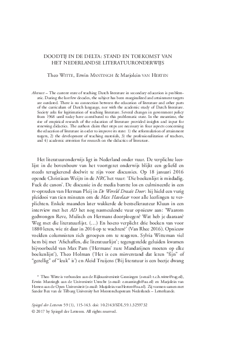 (PDF) Doodtij in de delta : Stand en toekomst van het ...