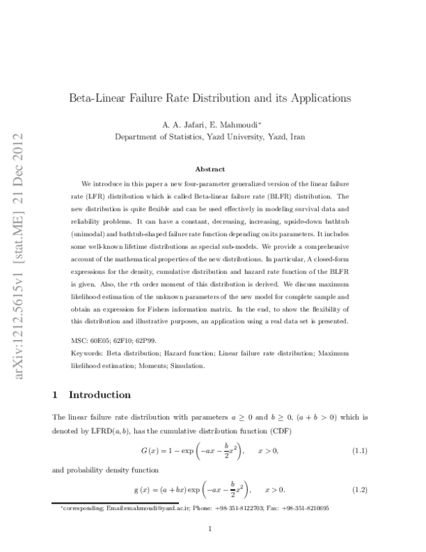 (PDF) Beta-Linear Failure Rate Distribution and its Applications