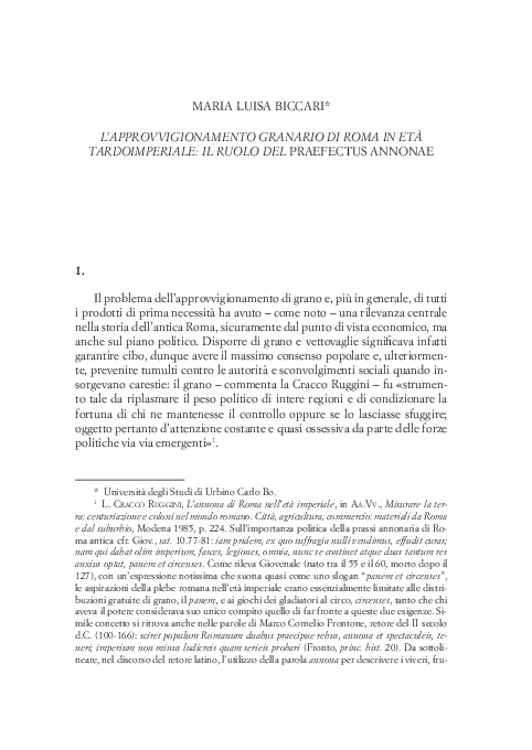 (PDF) L’approvvigionamento granario di Roma in età tardoimperiale: il ...