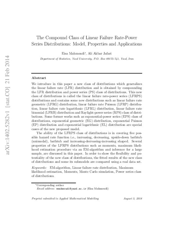 (PDF) The compound class of linear failure rate-power series distributions: Model, properties ...