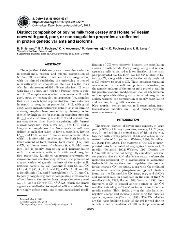 (PDF) Distinct composition of bovine milk from Jersey and Holstein ...
