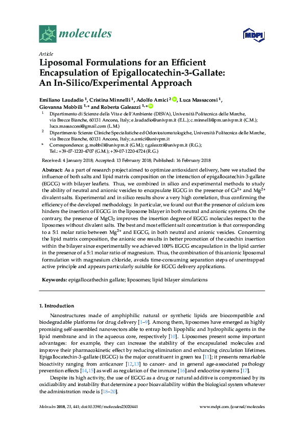 (PDF) Liposomal Formulations for an Efficient Encapsulation of ...