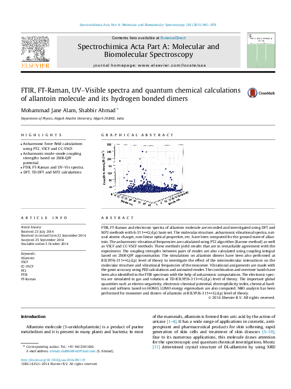 (PDF) FTIR, FT-Raman, UV–Visible spectra and quantum chemical calculations of allantoin molecule ...
