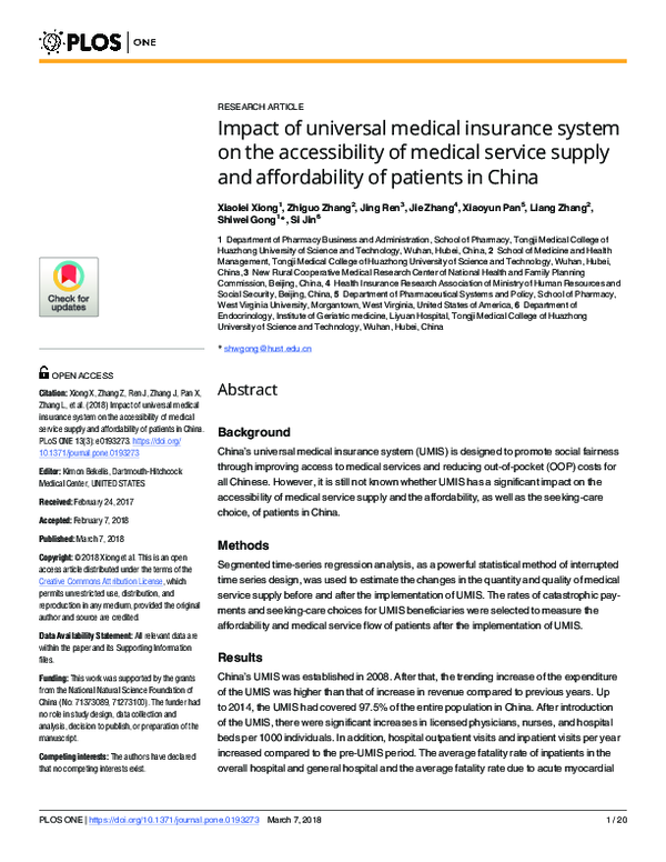 (PDF) Impact of universal medical insurance system on the accessibility ...