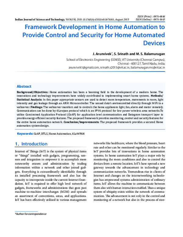 (PDF) Secured Home Automation Framework Design