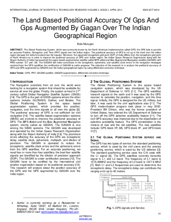(PDF) The Land Based Positional Accuracy Of Gps And Gps Augmented By Gagan Over The Indian ...