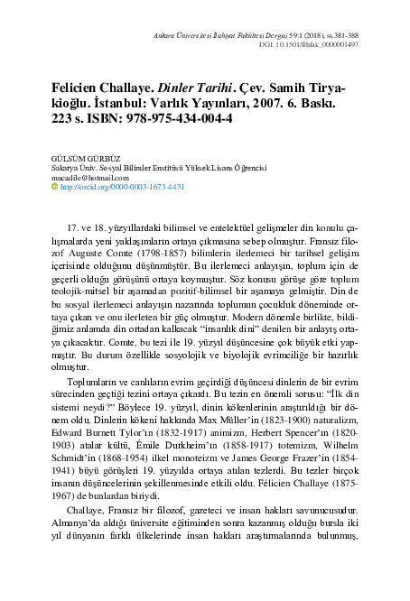 (PDF) Felicien Challaye. Dinler Tarihi. Çev. Samih Tiryakioğlu ...