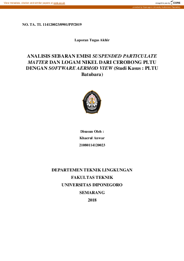 (PDF) ANALISIS SEBARAN EMISI SUSPENDED PARTICULATE MATTER DAN LOGAM ...