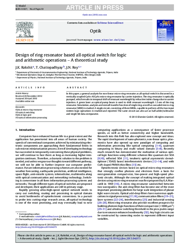 (PDF) Design of ring resonator based all optical switch for logic and ...