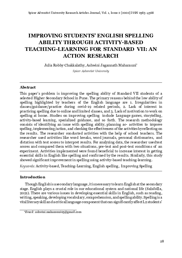 (PDF) Improving Students’ English Spelling Ability Through Activity-Based Teaching-Learning for ...