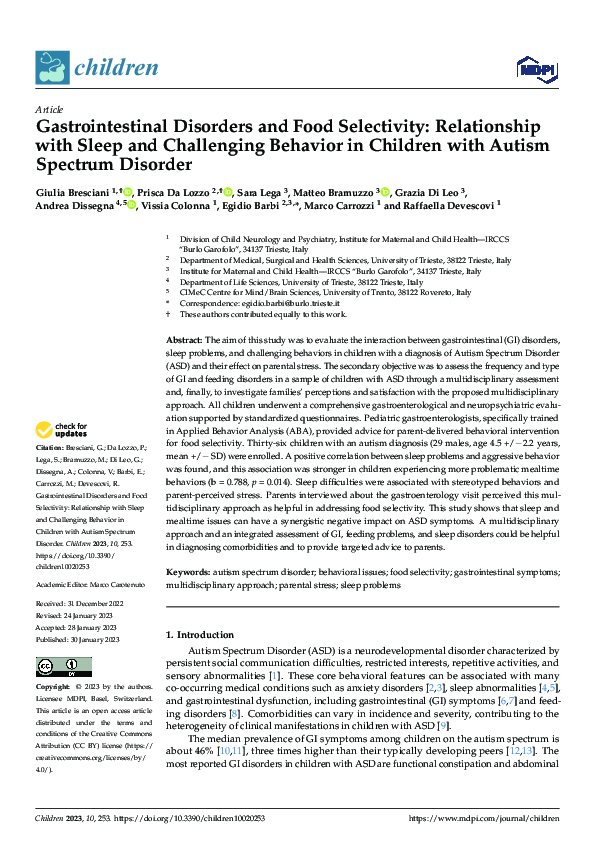 (PDF) Gastrointestinal Disorders and Food Selectivity: Relationship ...