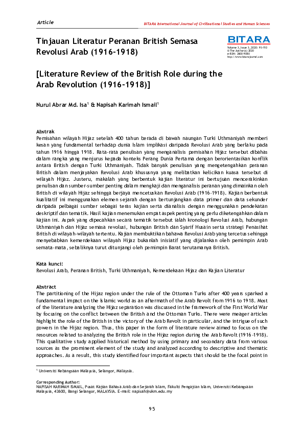(PDF) Tinjauan Literatur Peranan British Semasa Revolusi Arab (1916 ...