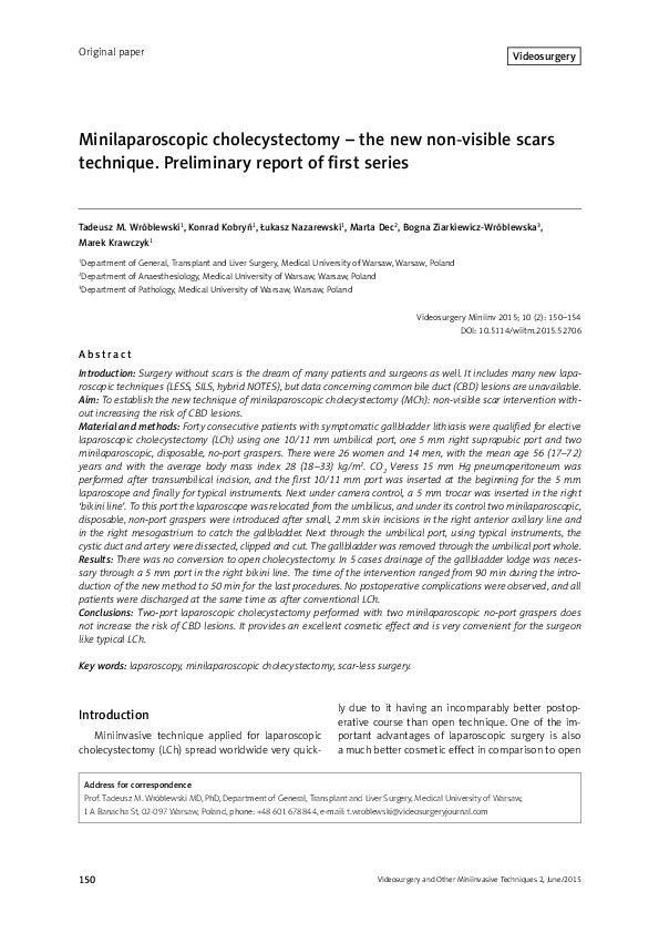 (PDF) Minilaparoscopic cholecystectomy - the new non-visible scars ...