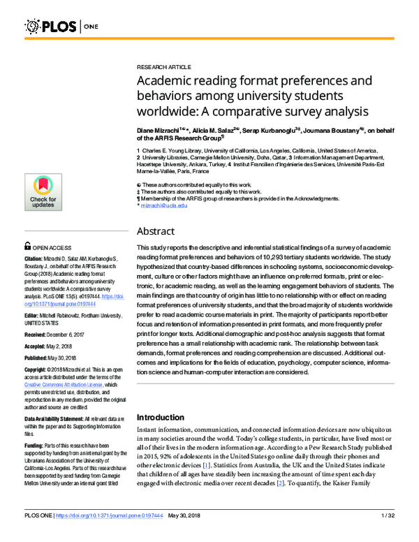 (PDF) Academic reading format preferences and behaviors among ...