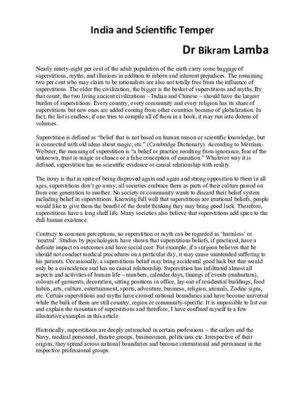 (DOC) India and Scientific Temper