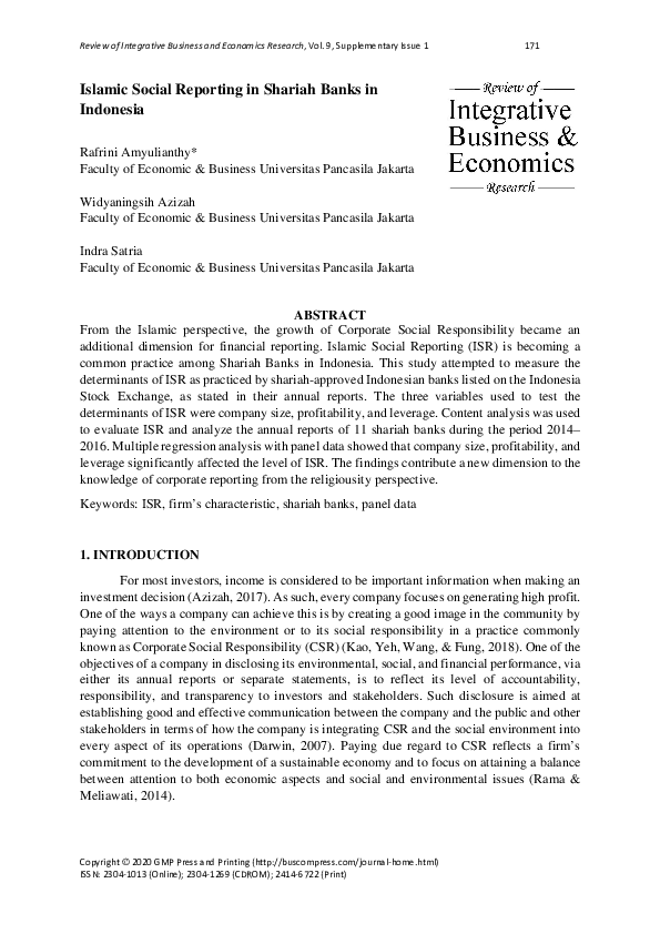 (PDF) Islamic Social Reporting in Shariah Banks in Indonesia