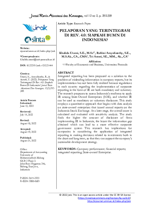 (PDF) Pelaporan Yang Terintegrasi Di Rev. 4.0: Siapkah BUMN Di Indonesia?
