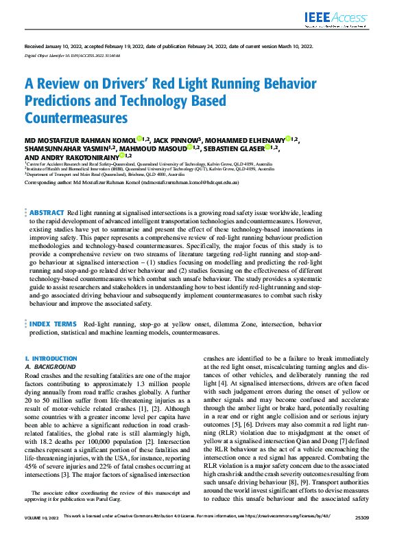 (PDF) A Review on Drivers’ Red Light Running Behavior Predictions and Technology Based ...