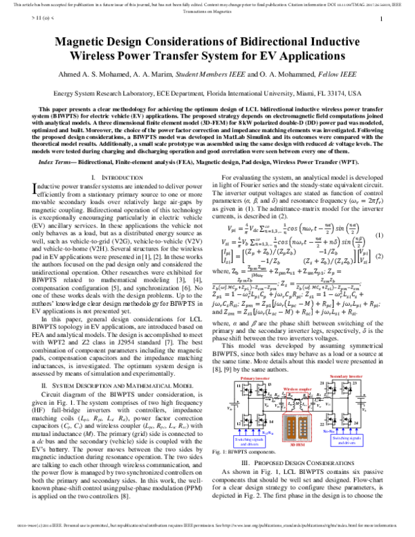 (PDF) Magnetic Design Considerations of Bidirectional Inductive ...