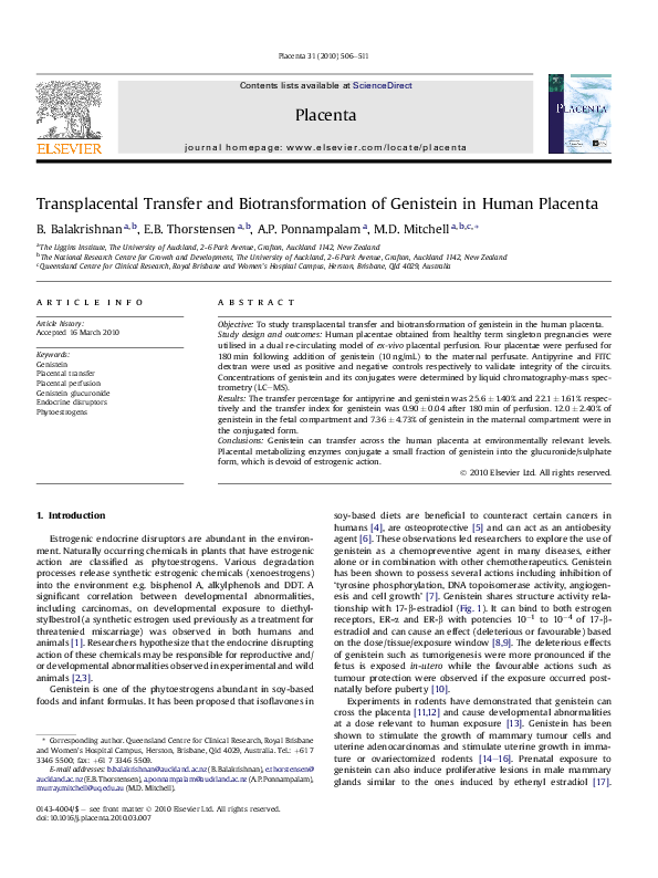 (PDF) Transplacental Transfer and Biotransformation of Genistein in ...