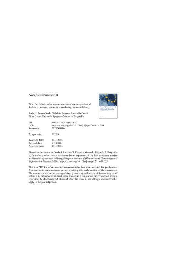 (PDF) Cephalad–caudad versus transverse blunt expansion of the low ...