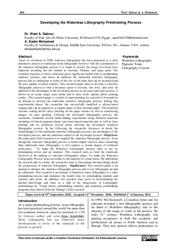 (PDF) Developing the waterless lithography printmaking process