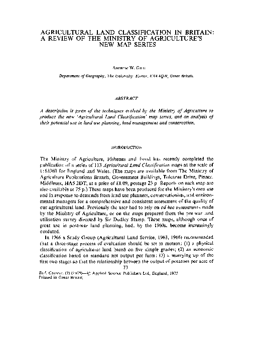 (PDF) Agricultural land classification in Britain: A review of the ...