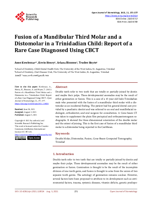 (PDF) Fusion of a Mandibular Third Molar and a Distomolar in a ...