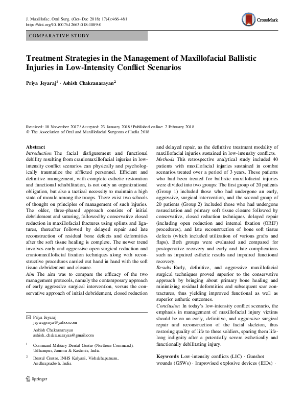 (PDF) Treatment Strategies in the Management of Maxillofacial Ballistic ...