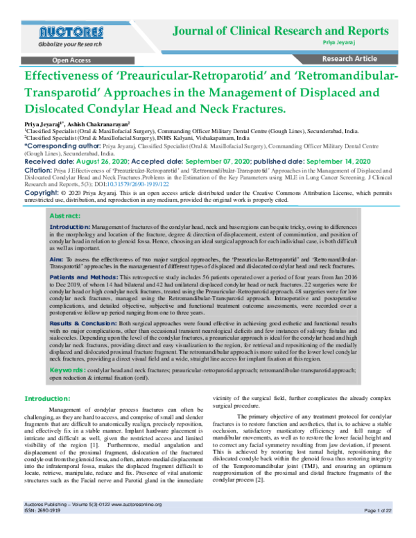 (PDF) Effectiveness of ‘Preauricular-Retroparotid’ and ‘Retromandibular ...