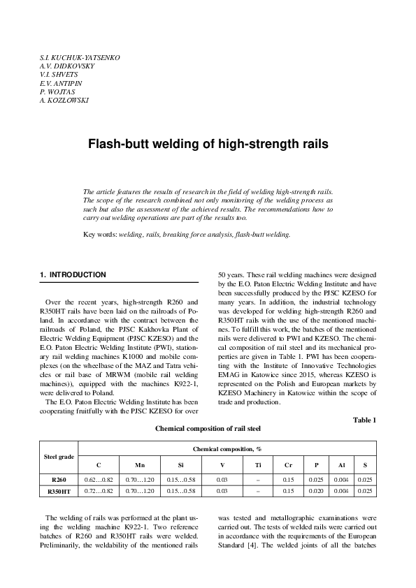 (PDF) Flash-butt welding of high-strength rails