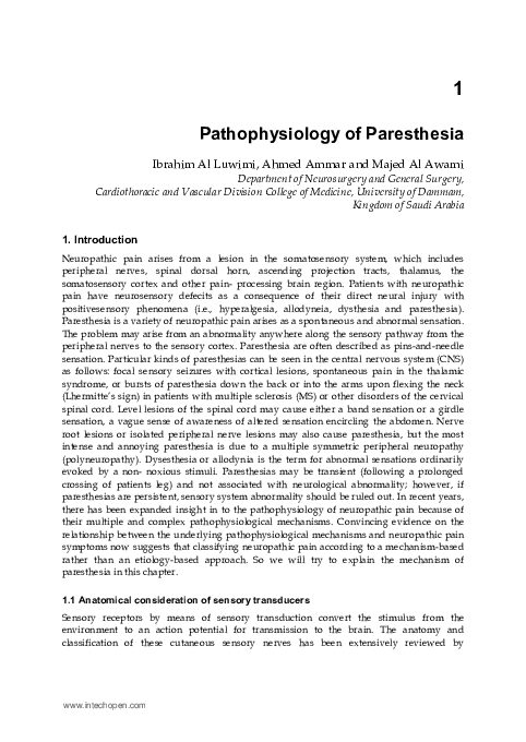 (PDF) Pathophysiology of Paresthesia