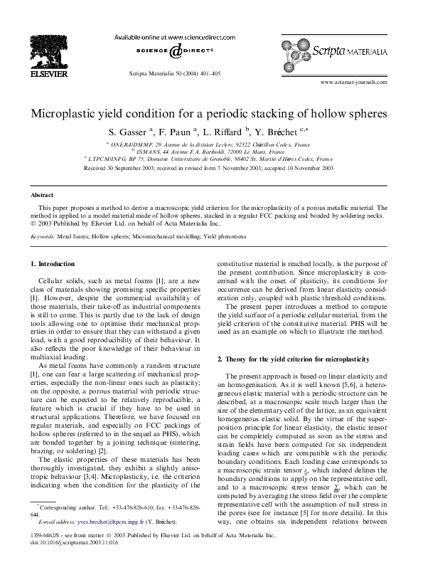 (PDF) Microplastic yield condition for a periodic stacking of hollow ...