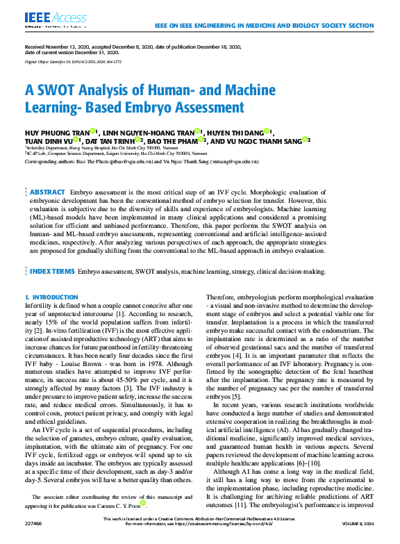(PDF) A SWOT Analysis of Human- and Machine Learning- Based Embryo Assessment