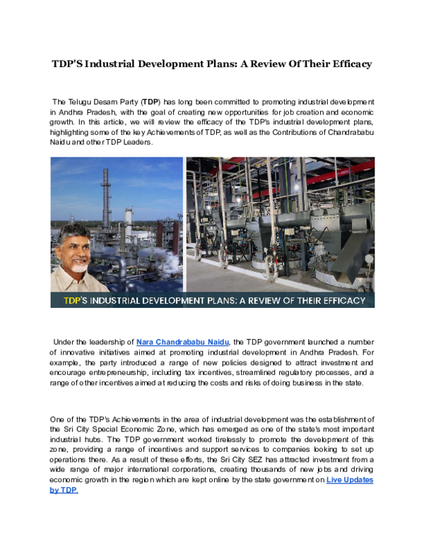 (PDF) TDP'S Industrial Development Plans: A Review Of Their Efficacy ...