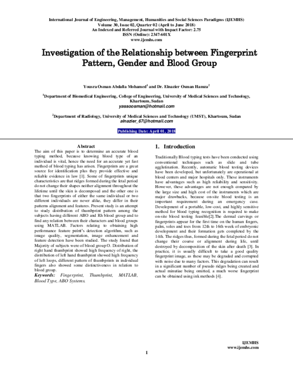 (PDF) Investigation of the Relationship between Fingerprint Pattern ...