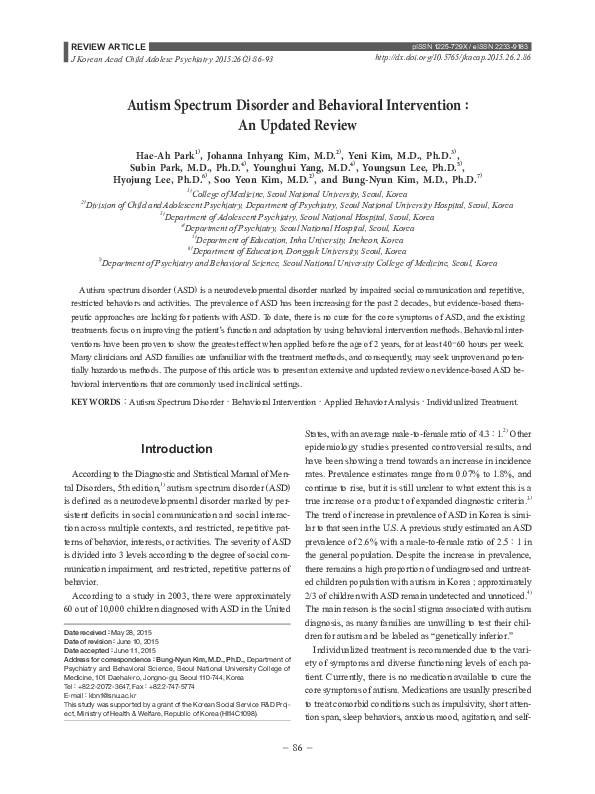 (PDF) Autism Spectrum Disorder and Behavioral Intervention : An Updated Review