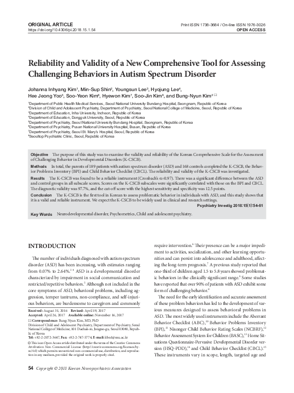 (PDF) Validity and Reliability of K-CSCB for ASD