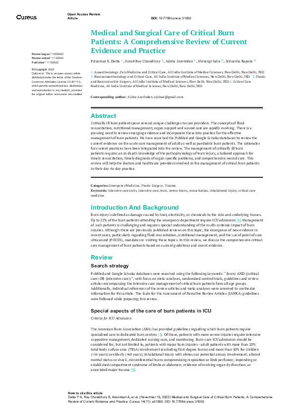 (PDF) Medical and Surgical Care of Critical Burn Patients: A ...