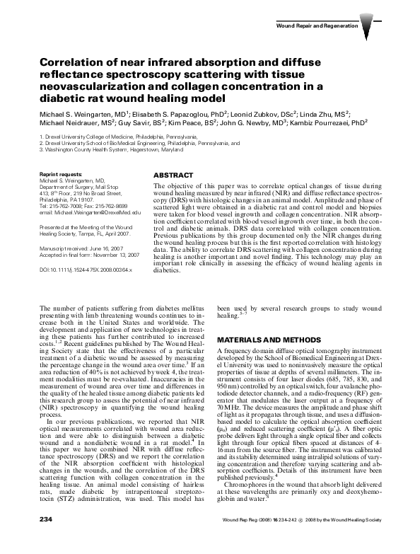 (PDF) Correlation of near infrared absorption and diffuse reflectance spectroscopy scattering ...