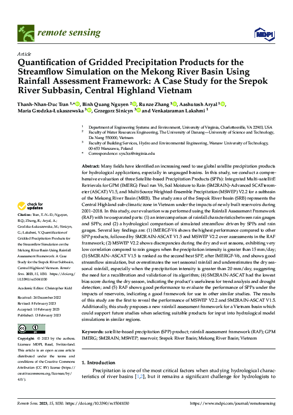 (PDF) Quantification of Gridded Precipitation Products for the Streamflow Simulation on the ...