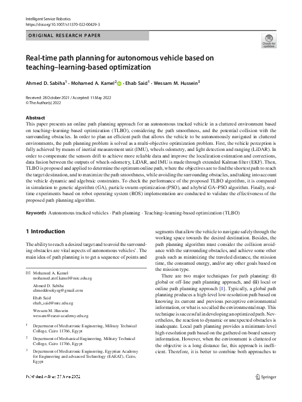 (PDF) Real-time path planning for autonomous vehicle based on teaching–learning-based optimization