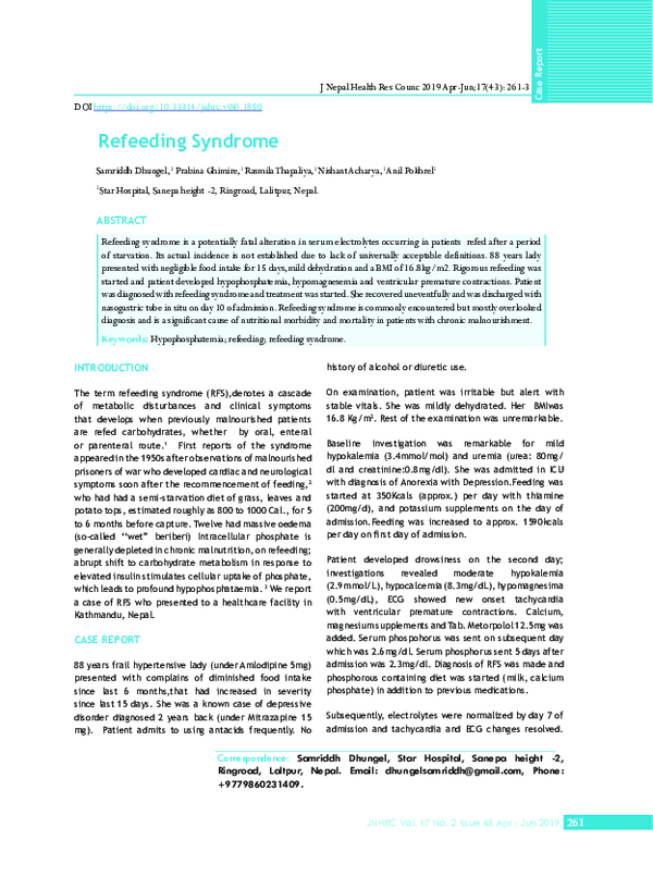 (PDF) Refeeding Syndrome