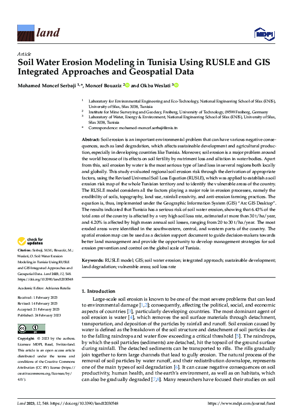 (PDF) Soil Water Erosion Modeling in Tunisia Using RUSLE and GIS Integrated Approaches and ...