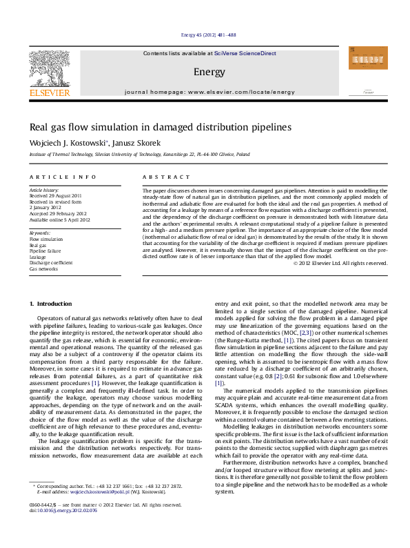 (PDF) Real gas flow simulation in damaged distribution pipelines