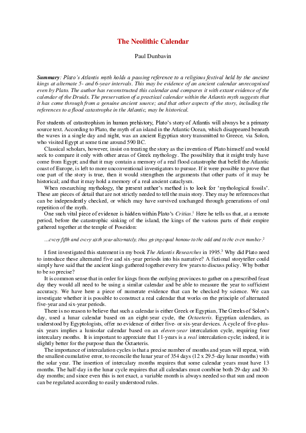 (PDF) The Neolithic Calendar in Plato's Critias