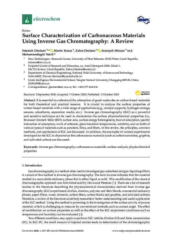 (PDF) Surface Characterization of Carbonaceous Materials Using Inverse Gas Chromatography: A Review