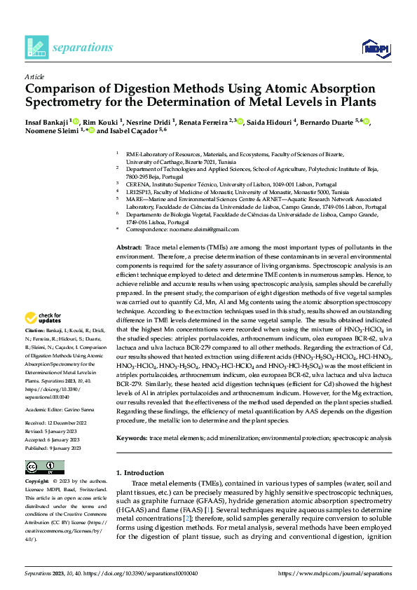 (PDF) Comparison of Digestion Methods Using Atomic Absorption ...